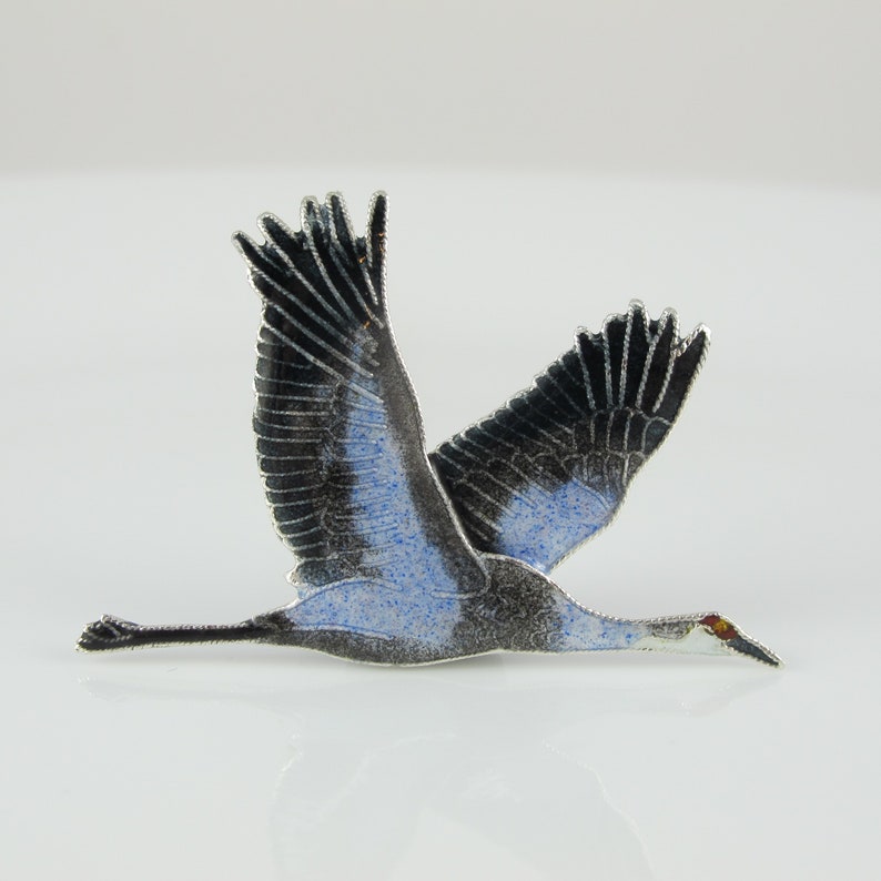 Sterling Sandhill Crane Brooch With Cloisonne Enamel, Heron Jewelry ...