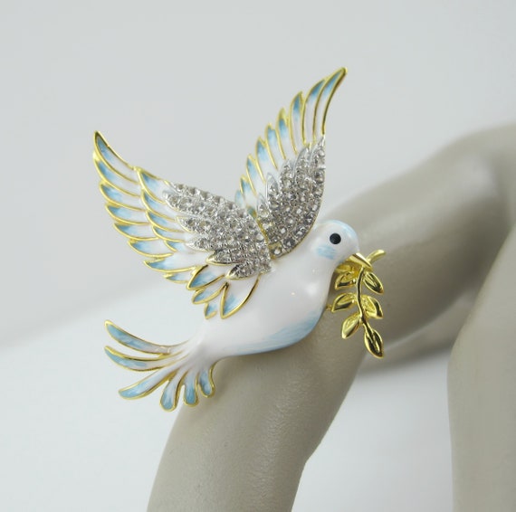 Sterling and Goldplate Dove of Peace Pin With CZ Stones Olive Branch Bird of God Flying Dove Animal Jewelry Noah s Ark Etsy