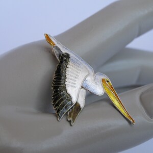 Cloisonne and Sterling White Pelican Pin, Beach Bird, Seashore Jewelry ...