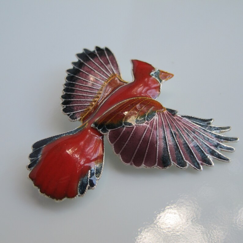 Sterling Cardinal Brooch Red Bird Pin Cloisonne Enamel Pin - Etsy