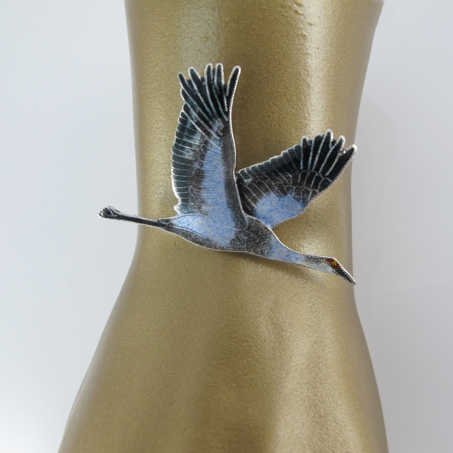 Sterling Sandhill Crane Brooch With Cloisonne Enamel, Heron Jewelry ...