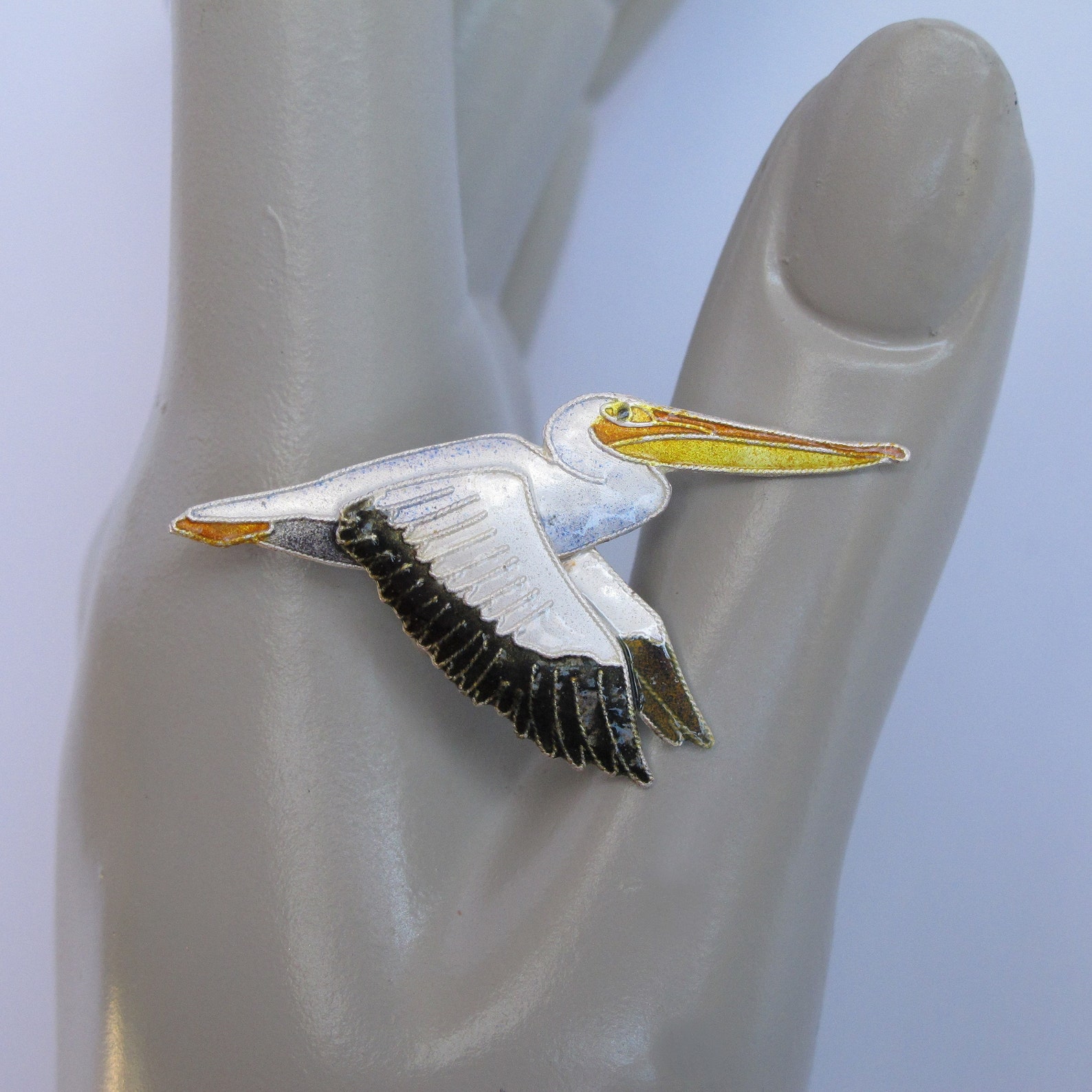 Cloisonne and Sterling White Pelican Pin, Beach Bird, Seashore Jewelry ...