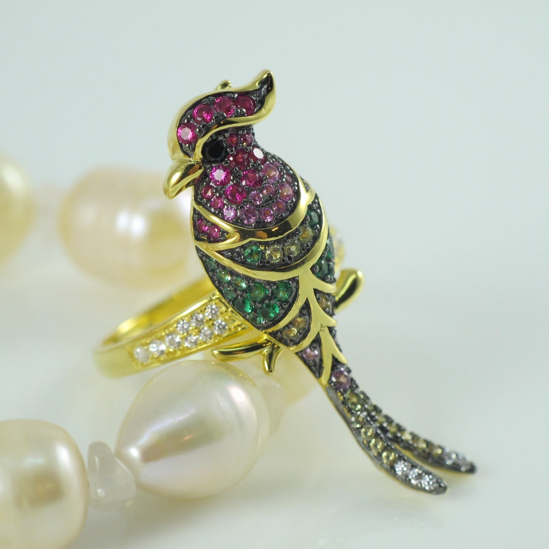 Sterling Parrot Ring With CZ Stones, Cockatoo Jewelry, Statement Ring ...