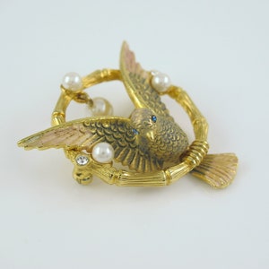 Joan Rivers Peace Dove Brooch, Faux Pearls, Rhinestones, Bird in Ring ...