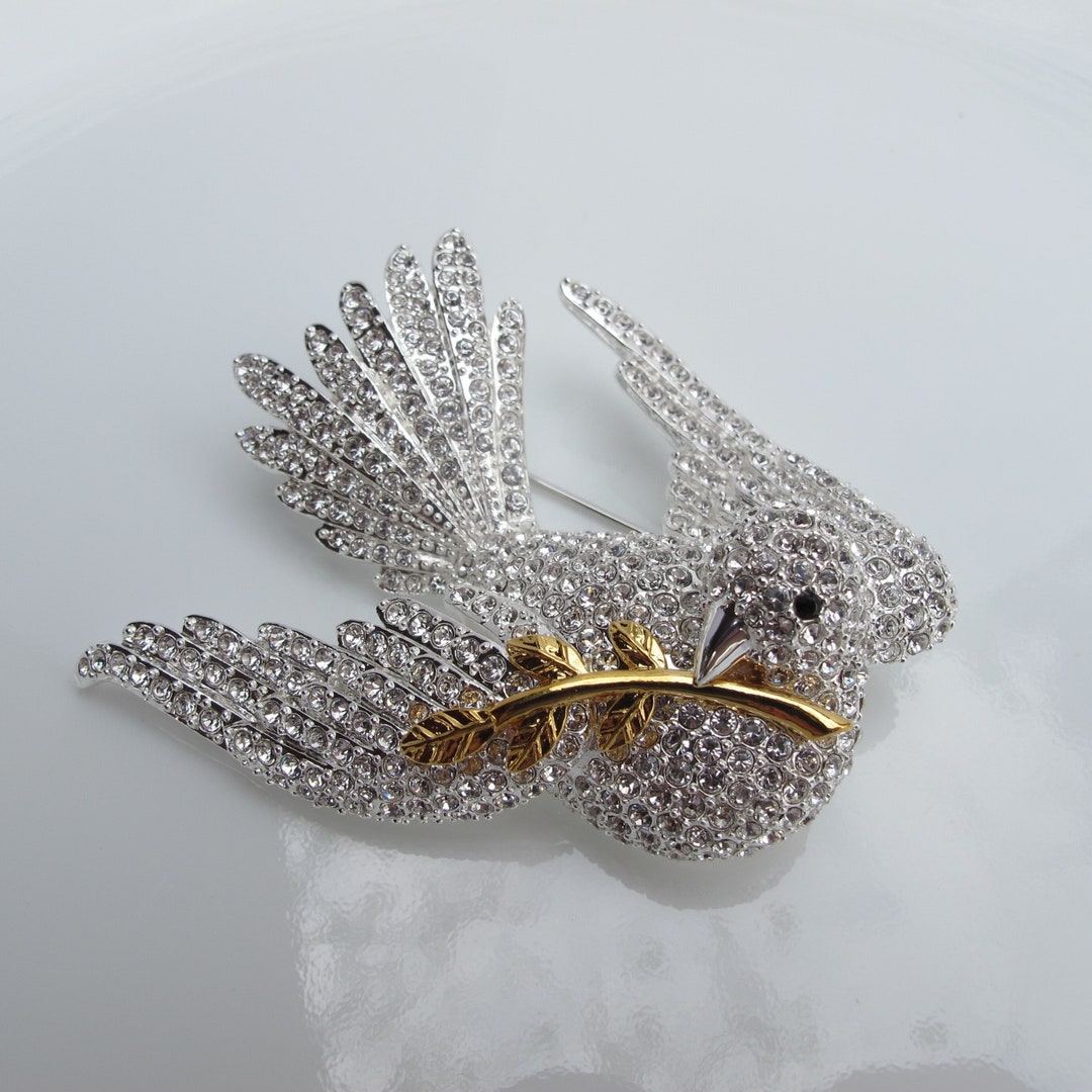Joan Rivers Dove of Peace Brooch, Austrian Crystal, Bird in Flight ...