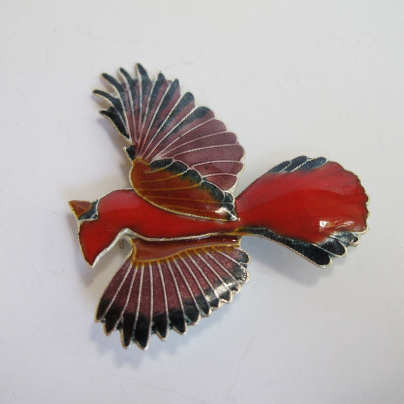 Sterling Cardinal Brooch Red Bird Pin Cloisonne Enamel Pin - Etsy