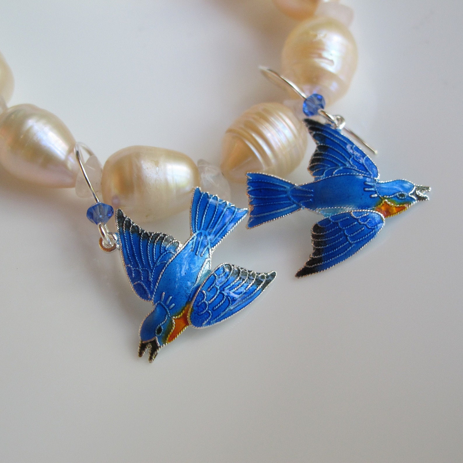Sterling Bluebird Earrings With Austrian Crystal, Bird of Happiness ...