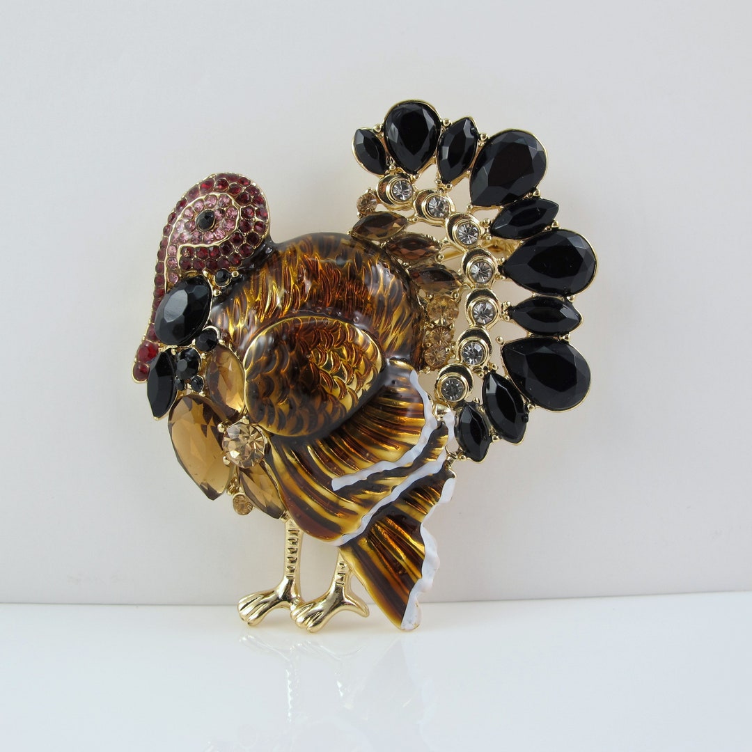 Napier Turkey Brooch With Rhinestones, Thanksgiving, Holiday Jewelry ...