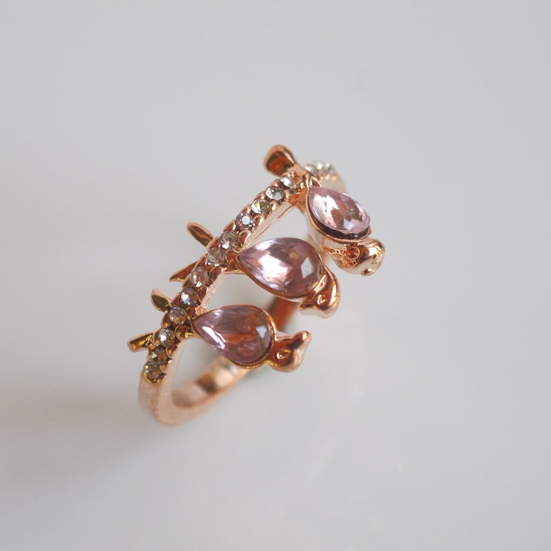 Pink Bird Ring Bird Trio Three Birds Rhinestone Bird | Etsy