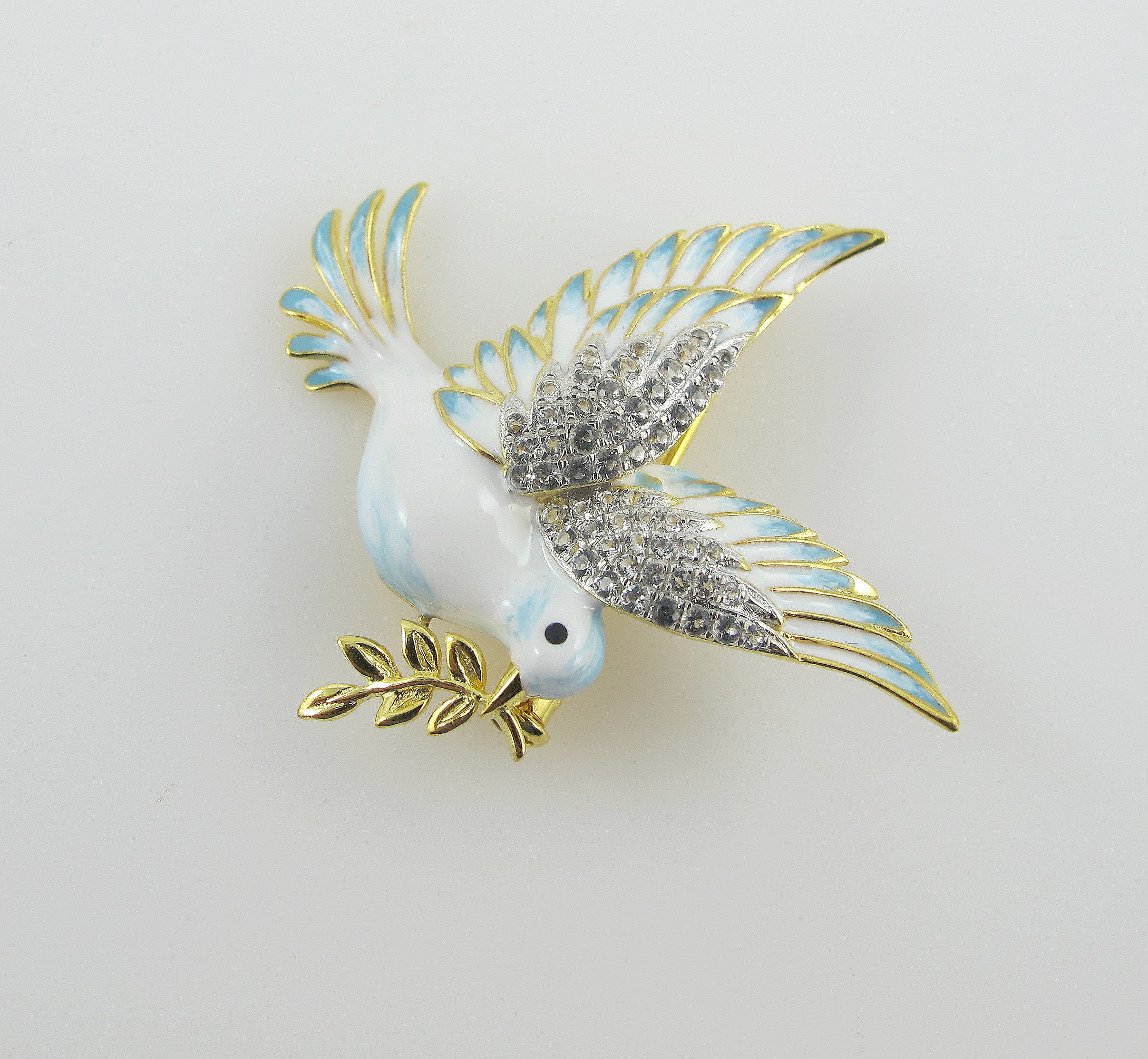 Sterling and Goldplate Dove of Peace Pin With CZ Stones Olive - Etsy