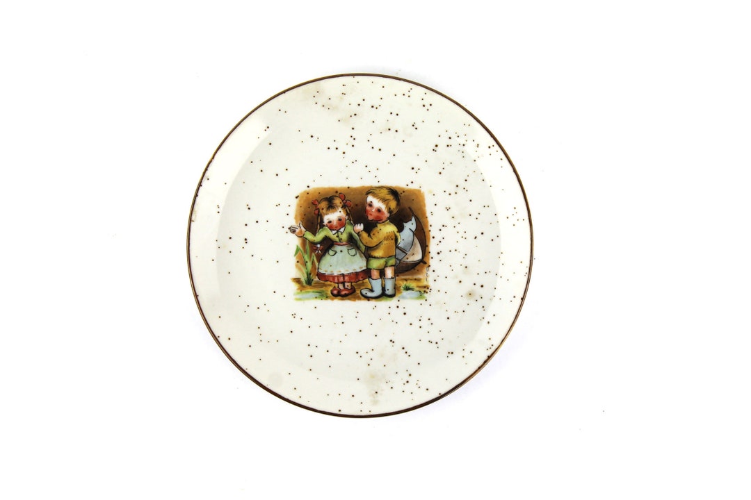Vintage Children's Plate With Nostalgic Rain Image - Earthenware ...