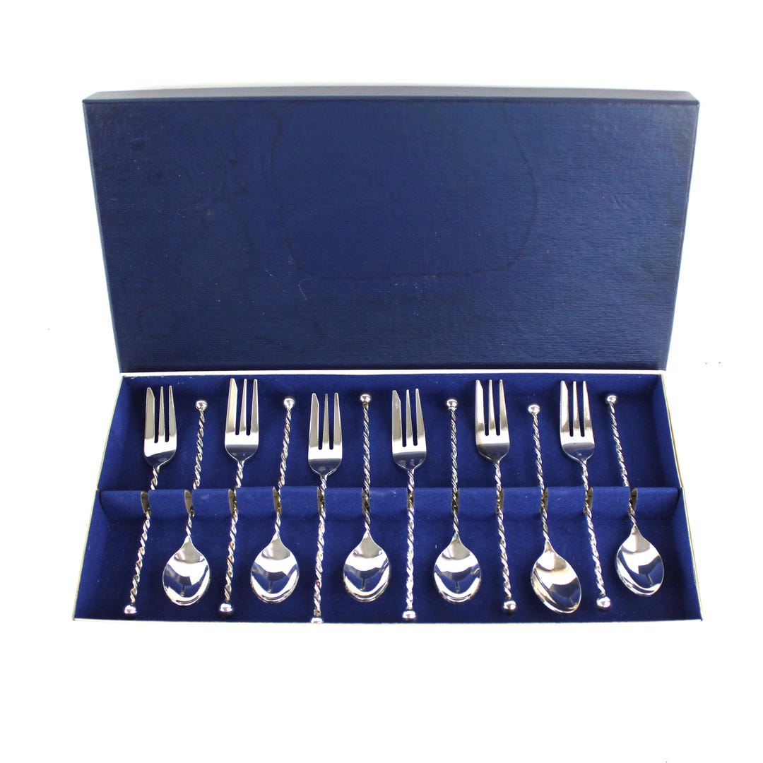 Vintage Set of 6 Teaspoons and 6 Cake Forks With Twisted Handles in a ...