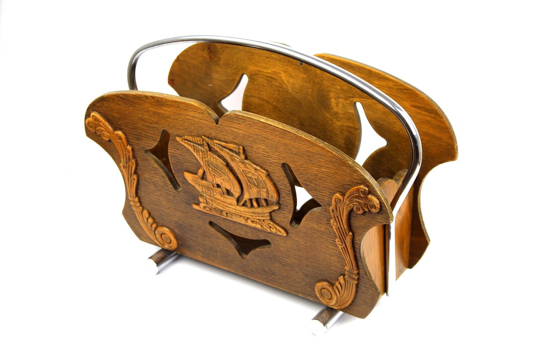 Wooden Newspaper Box Magazine Rack Ship Decoration '60 - Etsy