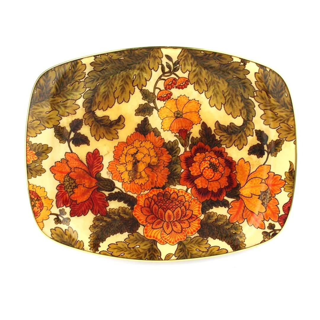 Vintage Tray by Arnold Designs – Flowers in Autumn Colours, Gold Edge ...