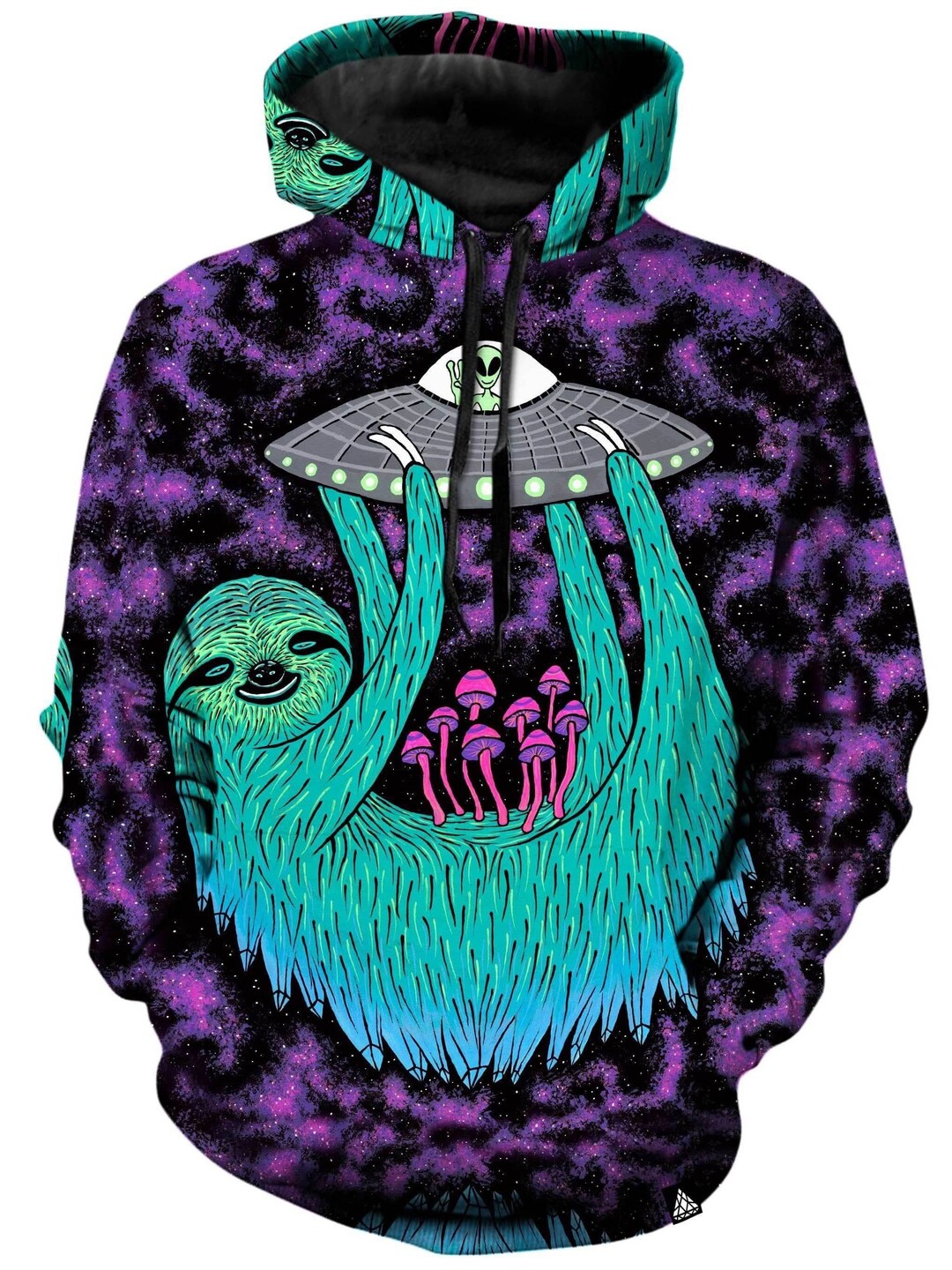 Sloth Abduction Psychedelic Vibrant 3D Graphic Print (front/back ...