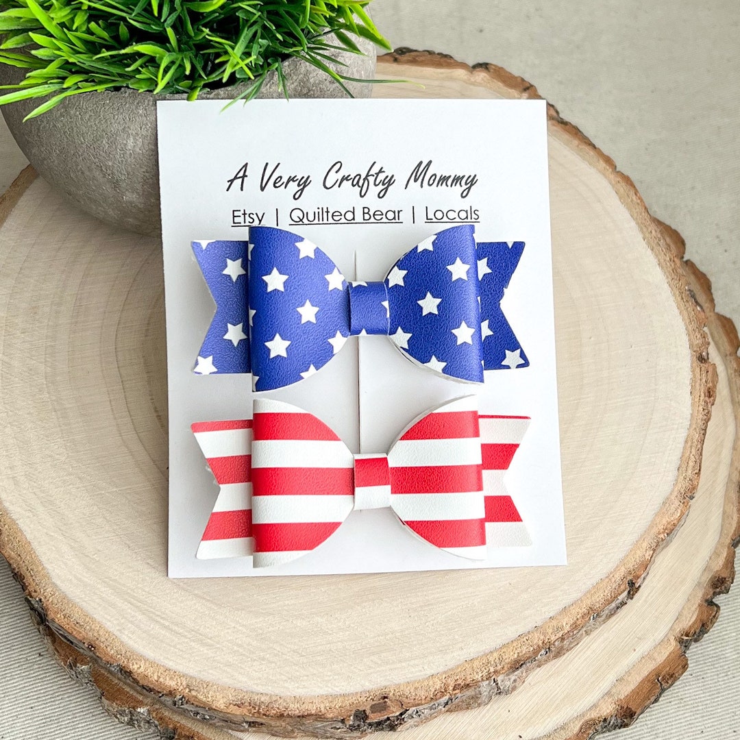 4th of July Faux Leather Pigtail Bows: Red, White, and Blue - Set of 2 ...