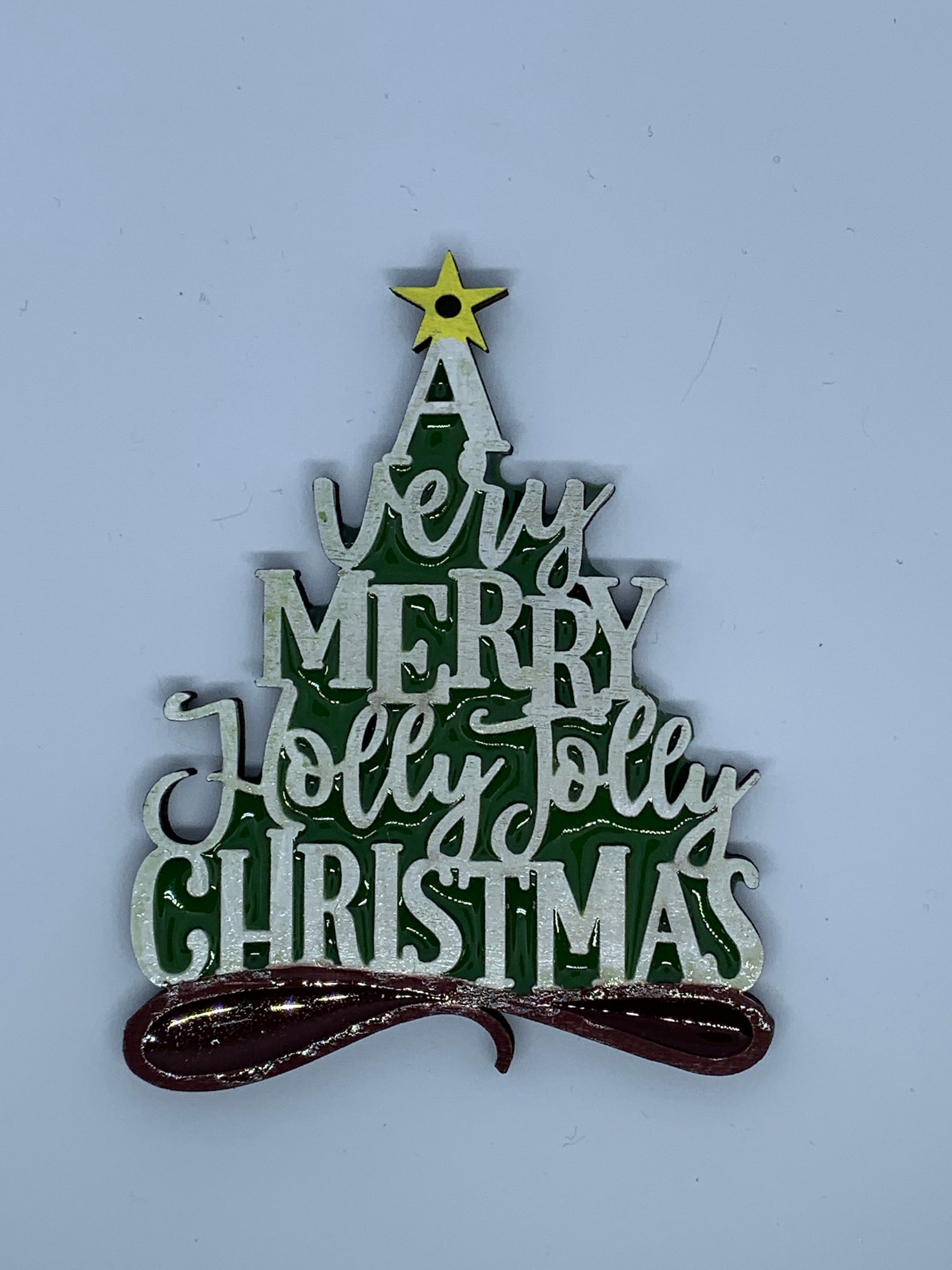 A Very Merry Holly Jolly Christmas Tree Ornament Green Wooden White ...
