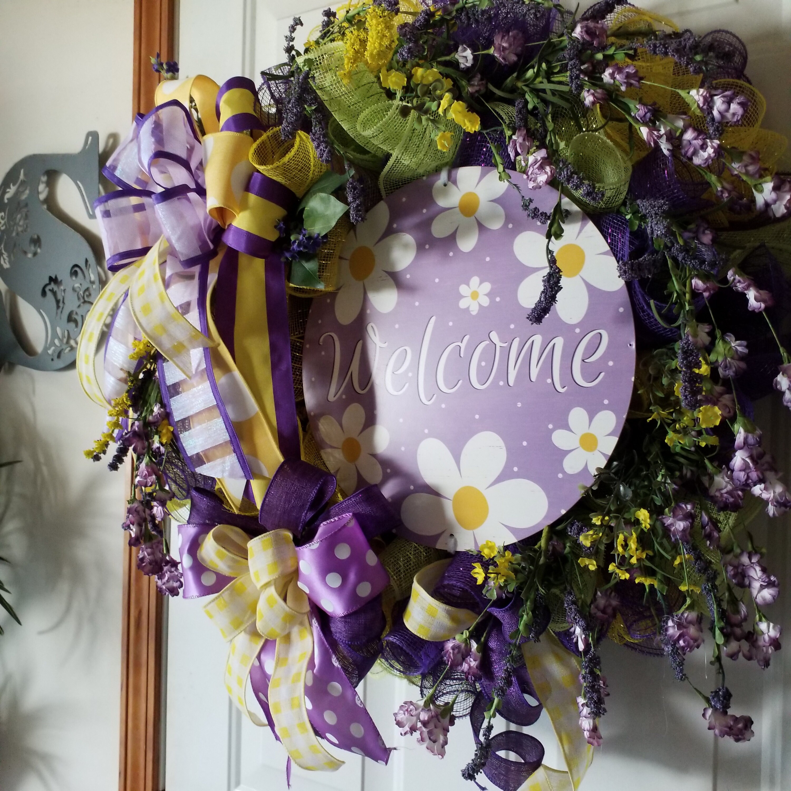 Welcome wreath, Spring wreath, Everyday flower wreath, Deco mesh wreath ...