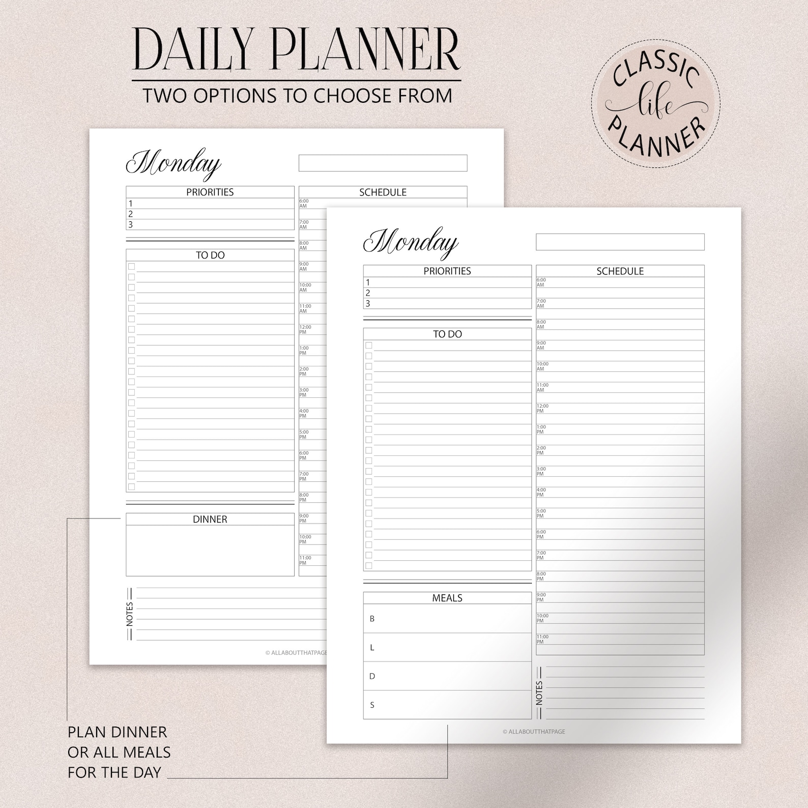 Daily Planner Printable Digital Hourly One Page Schedule - Etsy