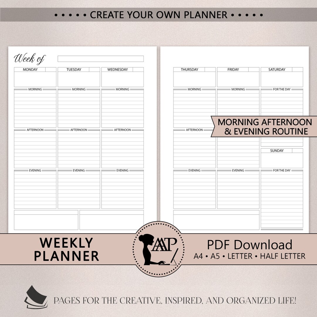 Weekly Planner Printable Vertical Routine 2 Page Layout Week on Two ...