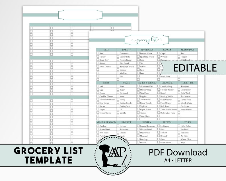 Editable Grocery List Template Shopping List Printable - Etsy