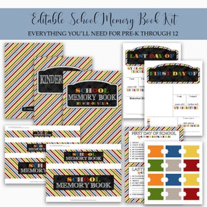 Editable School Memory Book Box Kit, Boys First Day of School, Last Day ...