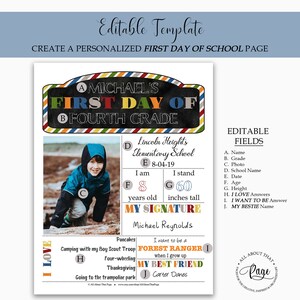 Editable School Memory Book Box Kit, Boys First Day of School, Last Day ...