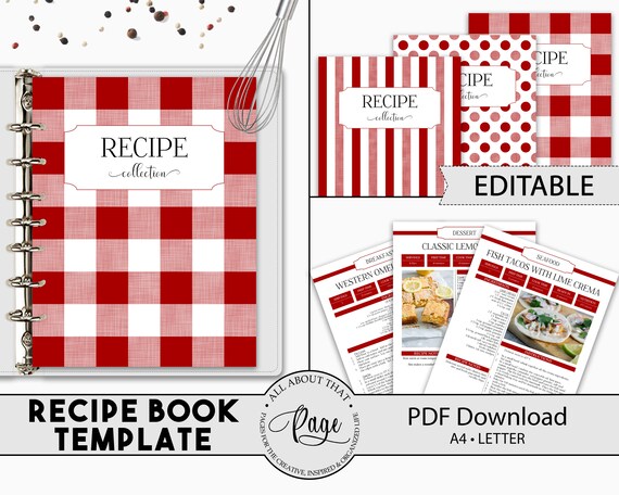 EDITABLE Recipe Book Template Personalized Cookbook - Etsy