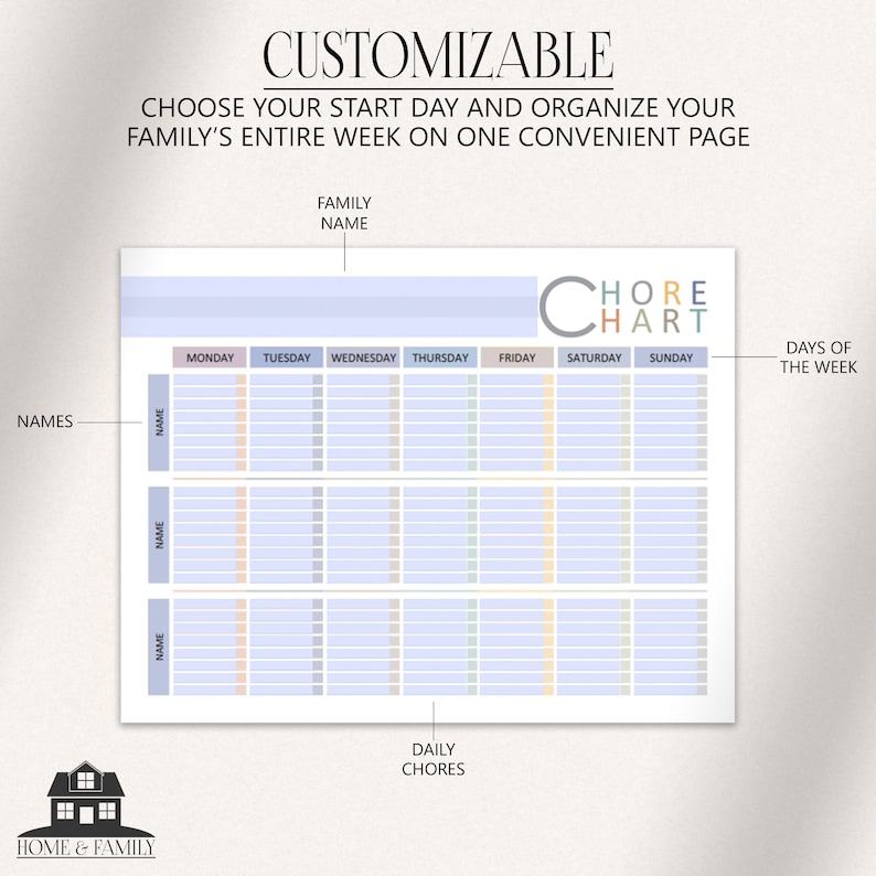 Editable Family Chore Chart Printable Template Weekly - Etsy Canada