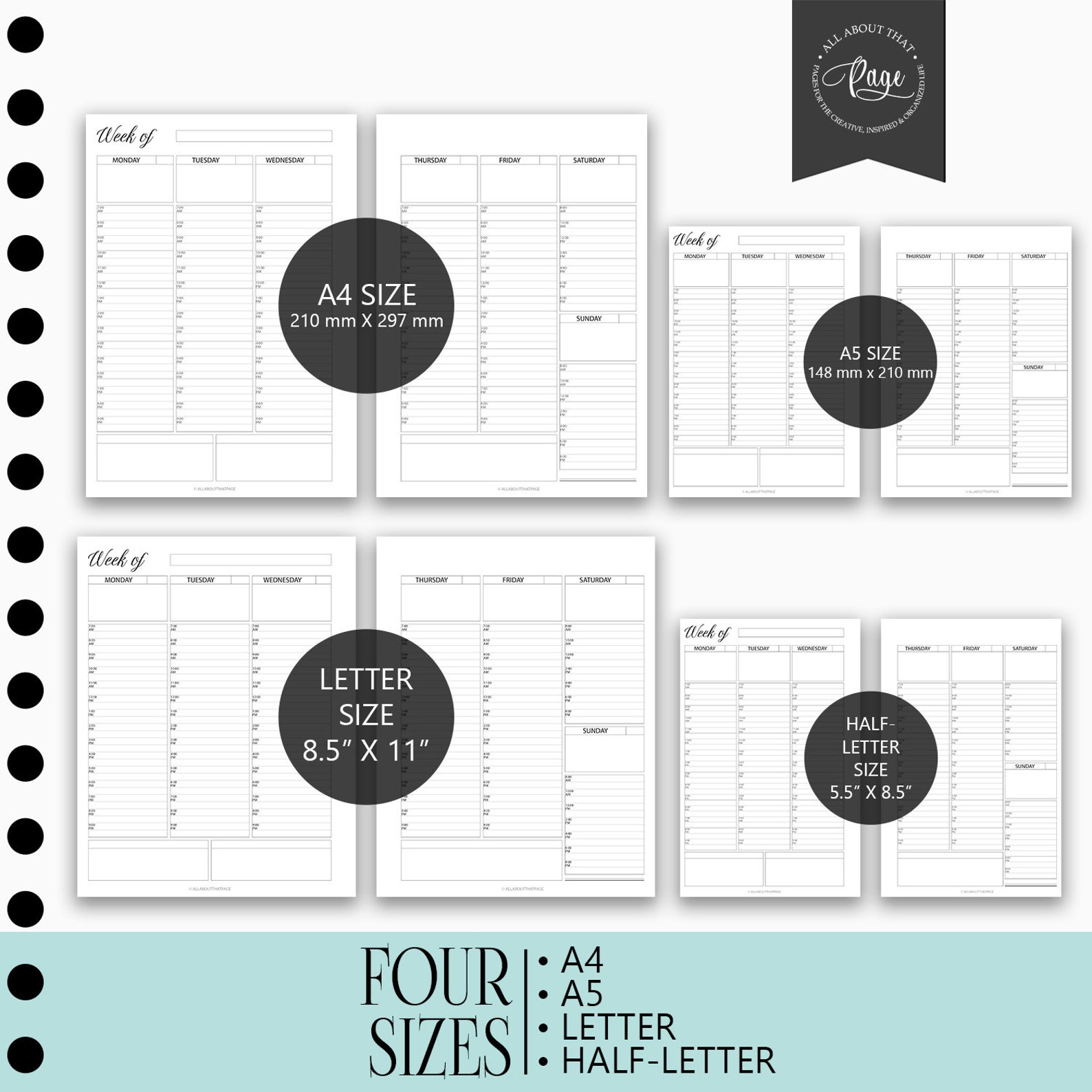Weekly Planner Printable 2 Page Spread Hourly Week on Two - Etsy Canada