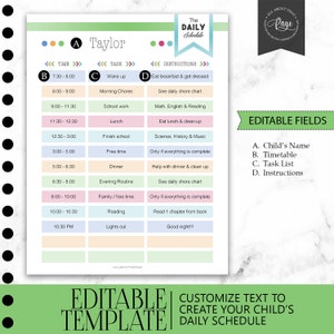 Editable Daily Schedule Template, Family Routine, Homeschool School ...