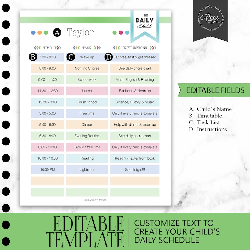 Editable Daily Schedule Template Family Routine Homeschool - Etsy