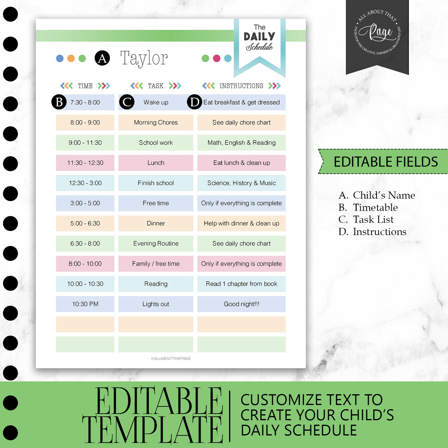 Editable Daily Schedule Template Family Routine Homeschool - Etsy