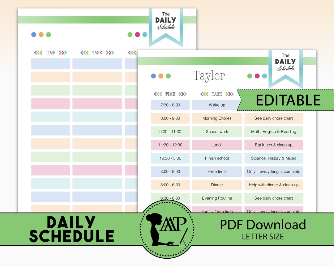 Editable Daily Schedule Template, Family Routine, Homeschool School ...