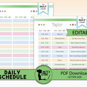 Editable Daily Schedule Template, Family Routine, Homeschool School ...