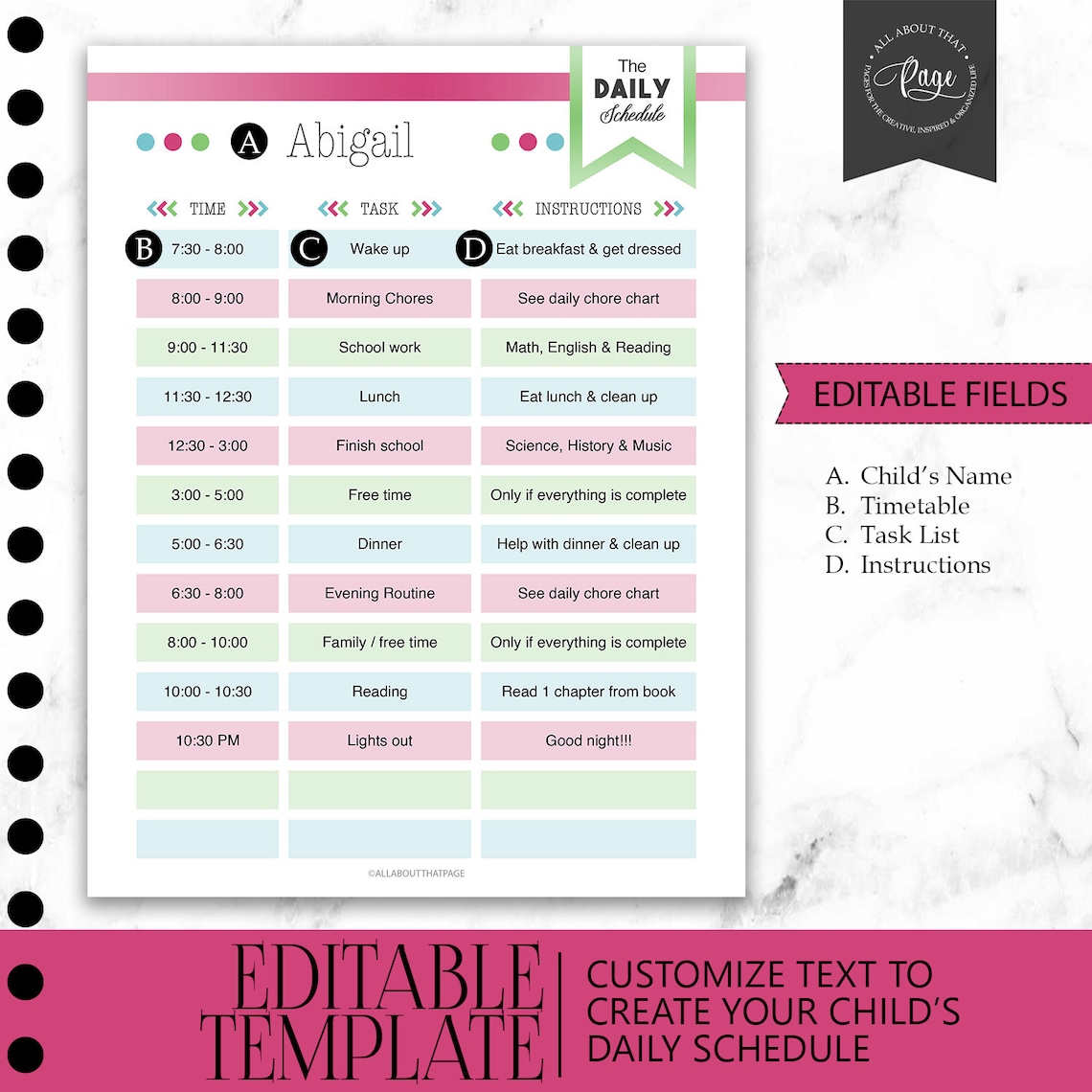Editable Daily Schedule Template Family Routine Homeschool - Etsy