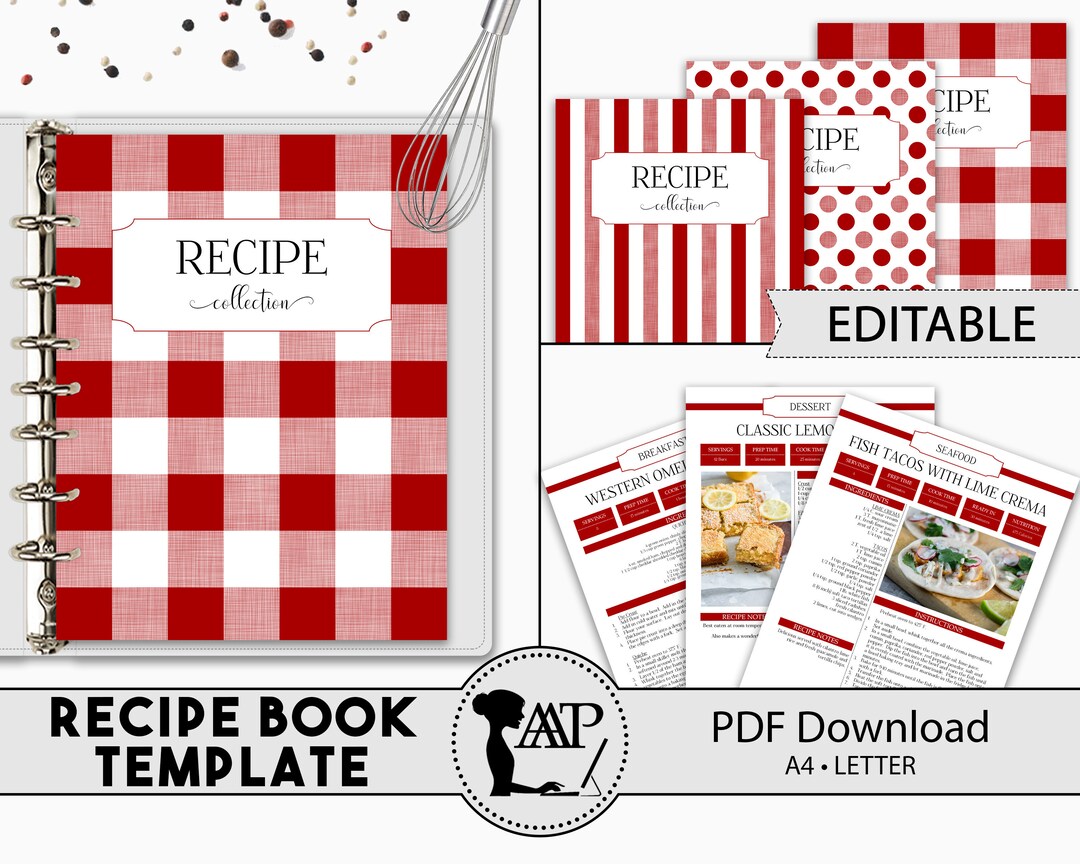 EDITABLE Recipe Book Template, Personalized Cookbook Printable, Family ...