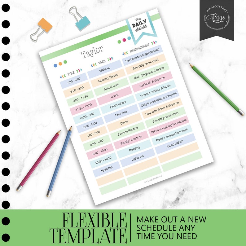 Editable Daily Schedule Template Family Routine Homeschool - Etsy