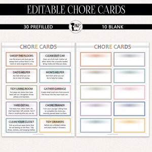 Editable Chore Cards for Kids Printable | Cleaning Tasks | Allowance ...