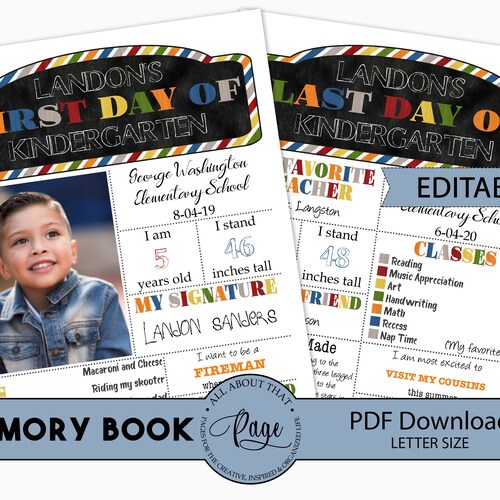 First and Last Day of School Pages School Memory Book School - Etsy
