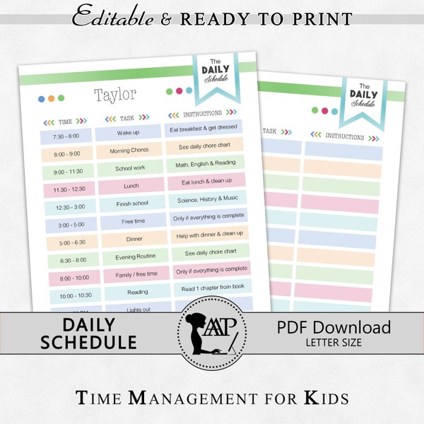 Teen Daily Schedule Template - Etsy