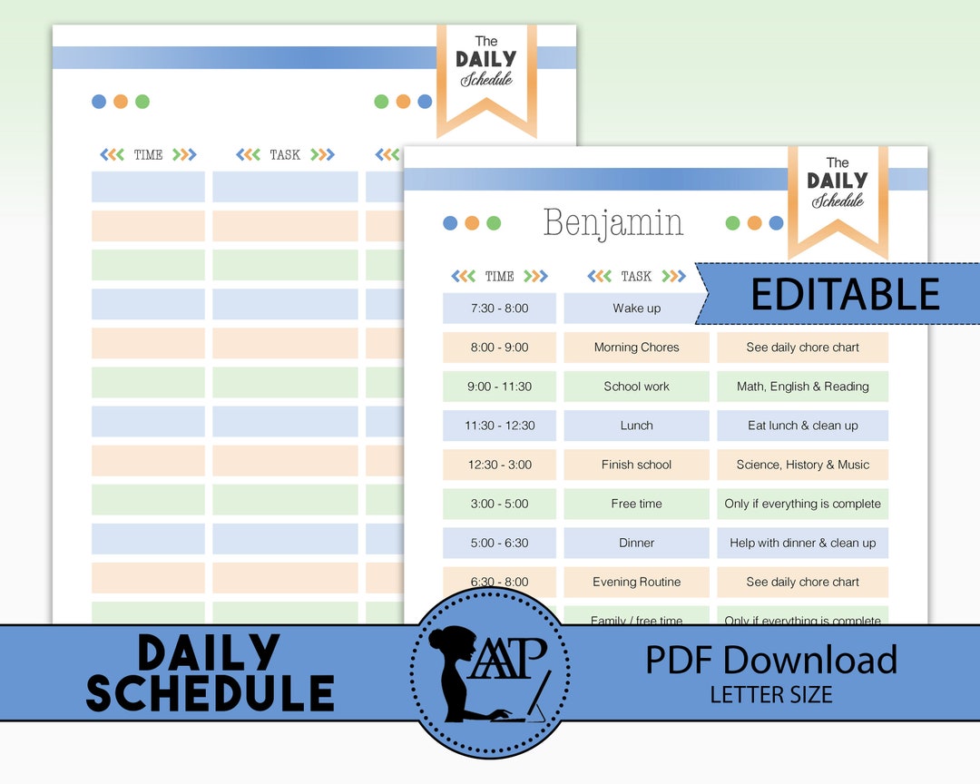 Editable Daily Schedule Template, Family Routine, Homeschool School ...