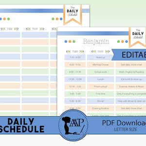 Editable Daily Schedule Template, Family Routine, Homeschool School ...