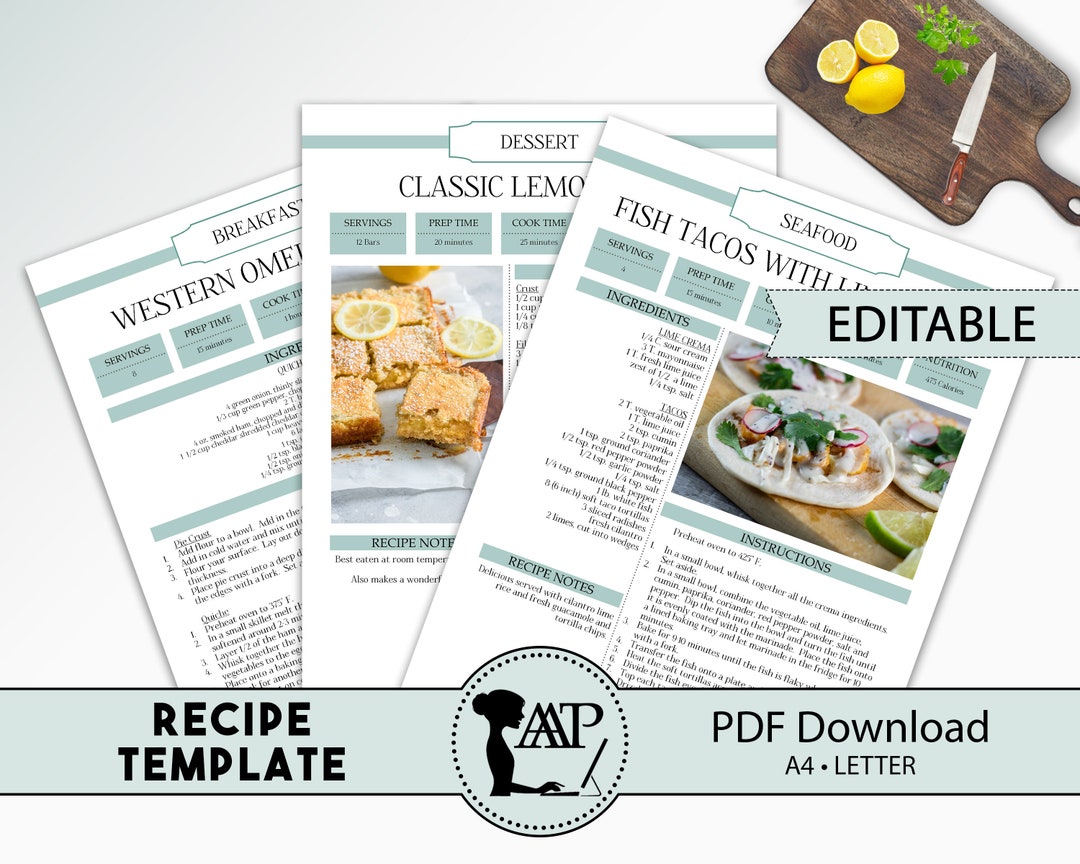 Editable Recipe Template, Recipe Binder Printable, Cookbook Template ...
