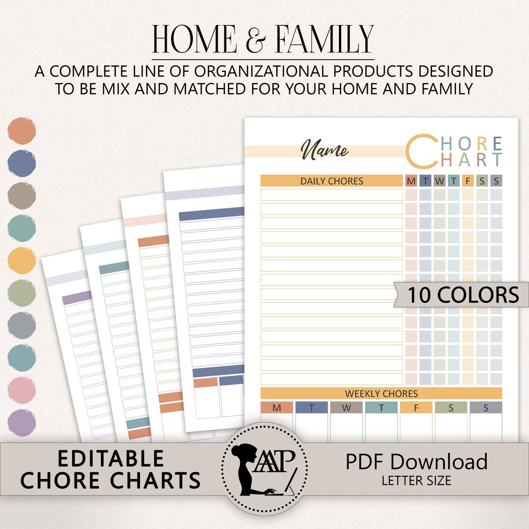 Editable Chore Chart for Kids Printable Bundle - Etsy