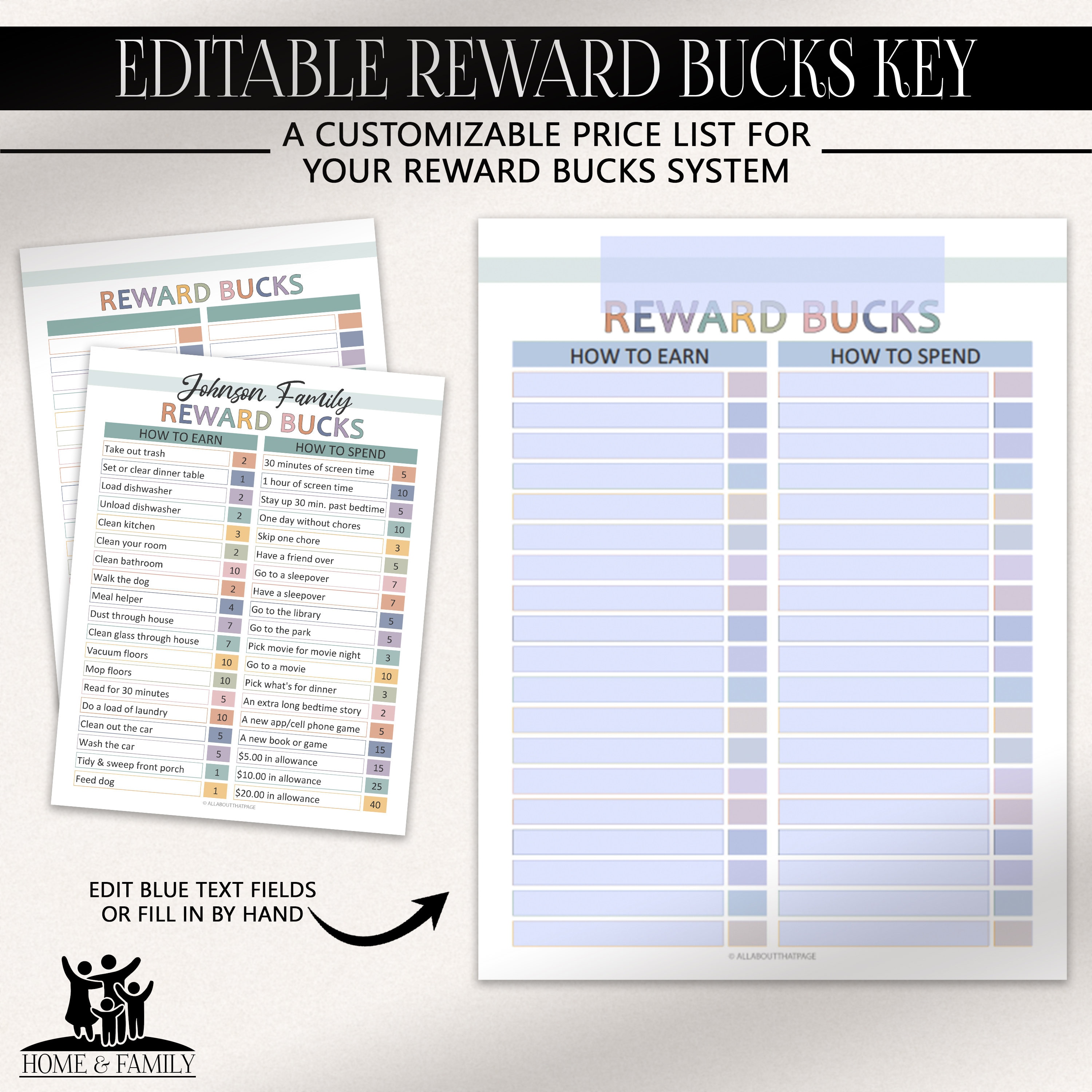 NEW Editable Reward Bucks for Kids Printable | Allowance System | Mom ...