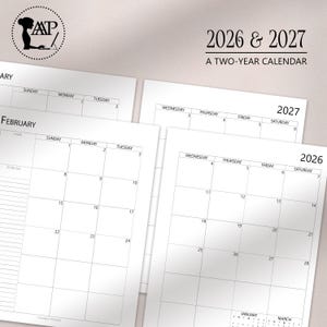 2026 2027 Monthly Calendar Printable | Two 2 Page Lined Unlined Planner ...