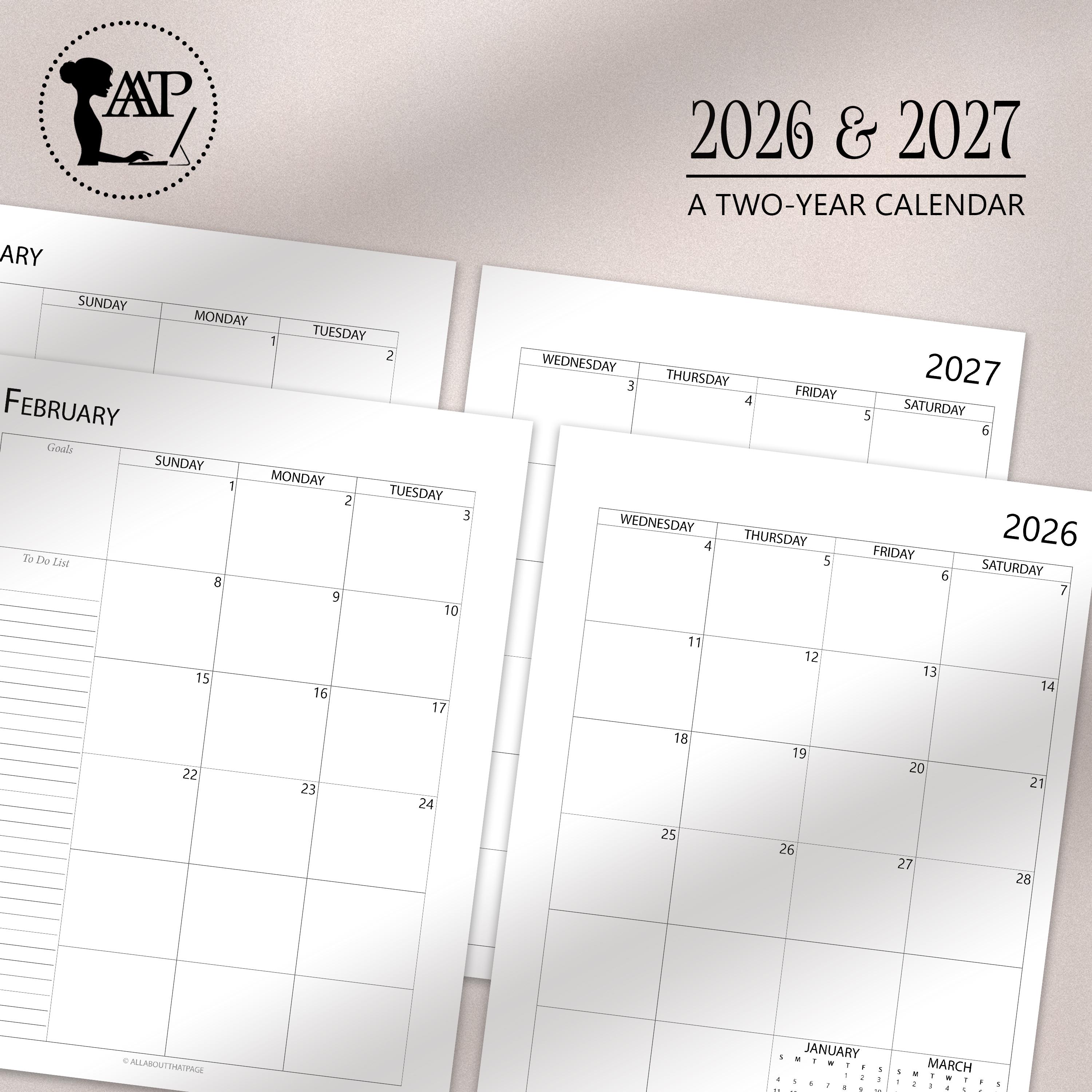 2026 2027 Monthly Calendar Printable | Two 2 Page Lined Unlined Planner ...