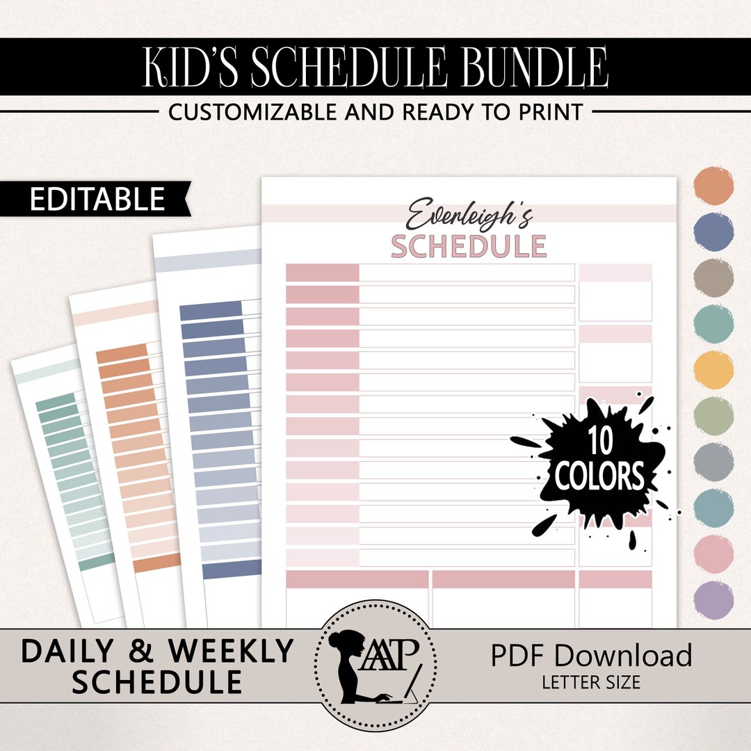 Editable Daily Schedule for Kids Printable Bundle Weekly - Etsy