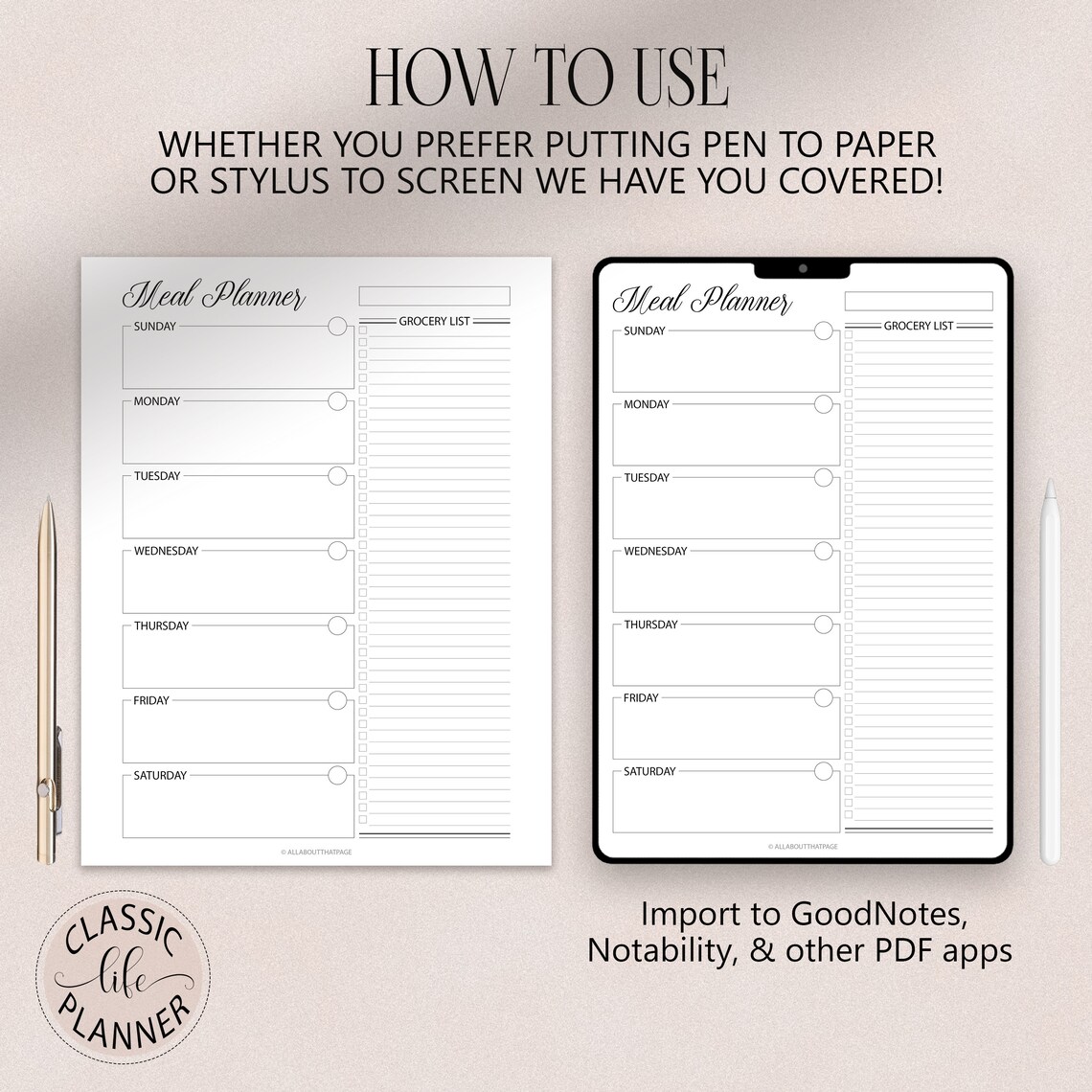 Weekly Meal Planner Printable Digital Grocery List Menu - Etsy